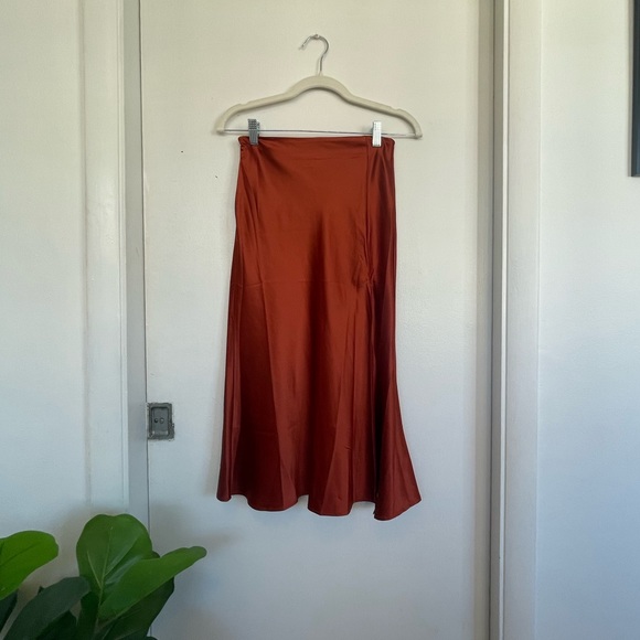 Vintage | Skirts | Vintage Rust Colored Midi Skirt With Slit | Poshmark